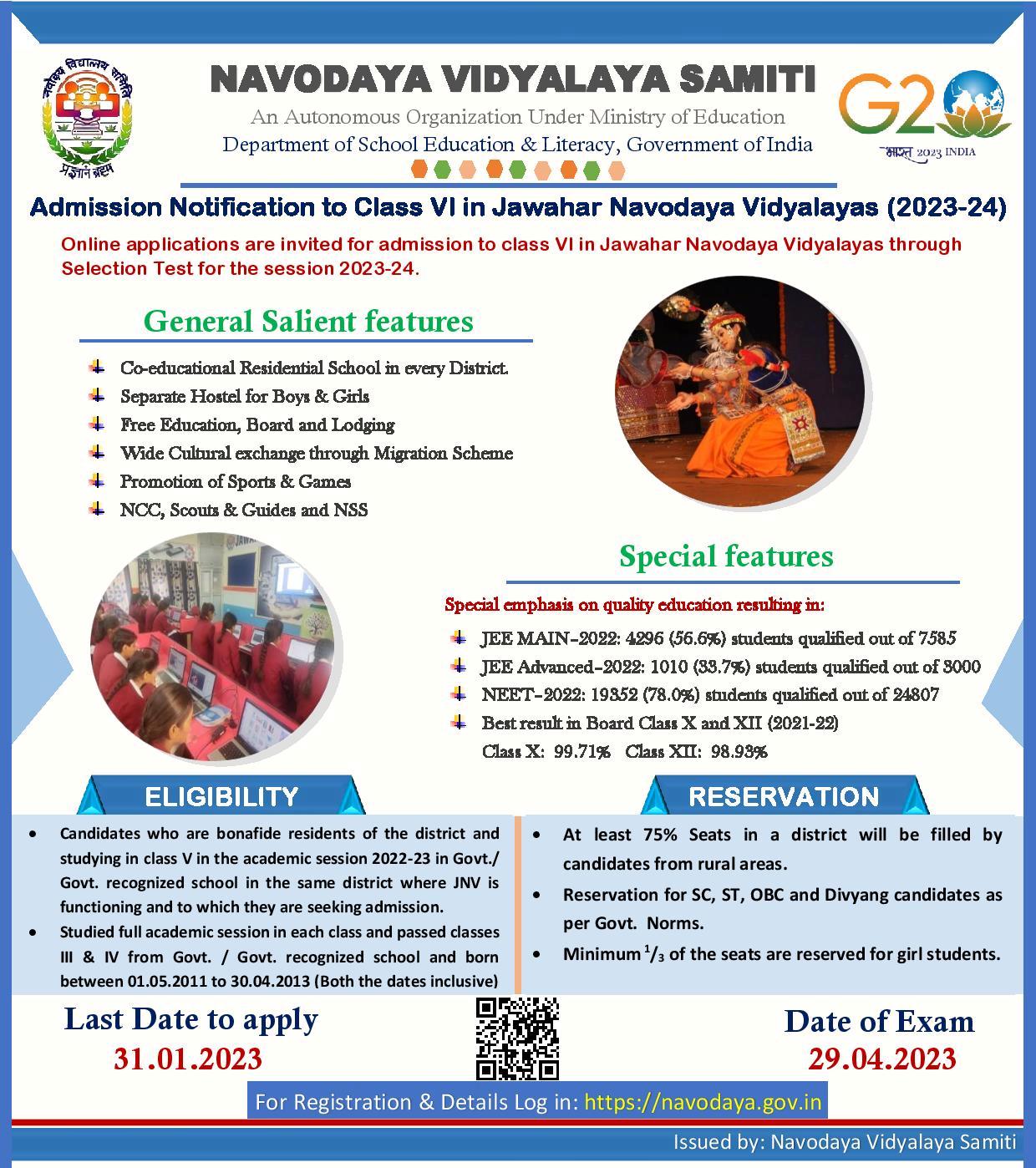 Apply for Navodaya Class 6 Online Admission Form Started for 2023-24