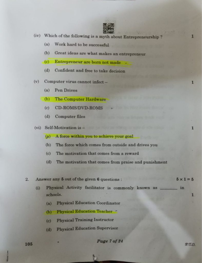 CBSE Class 10 Physical Activity Trainer Paper Solution Answer Key 2023 ...