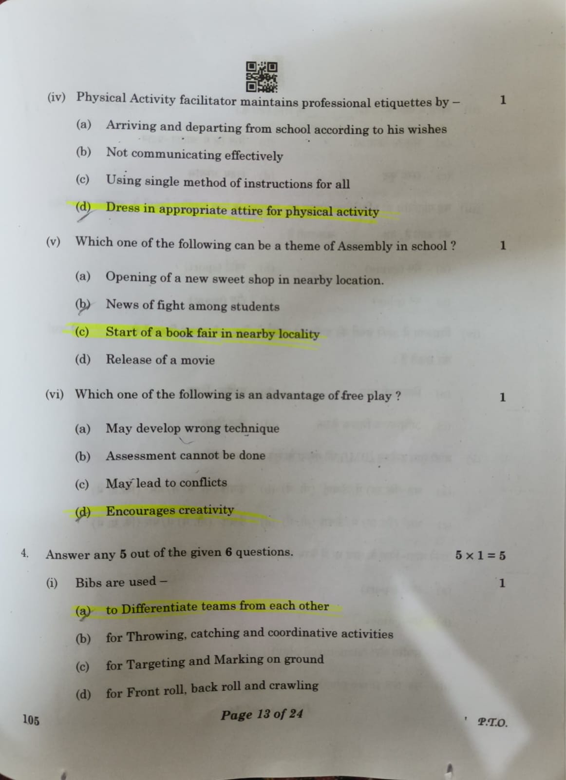 CBSE Class 10 Physical Activity Trainer Paper Solution Answer Key 2023 ...