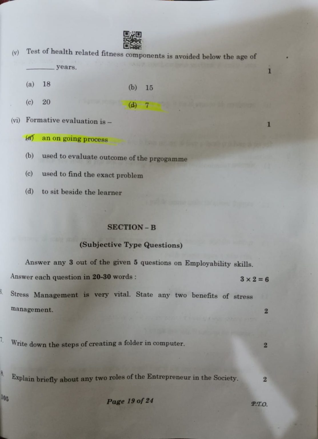 CBSE Class 10 Physical Activity Trainer Paper Solution Answer Key 2023 ...