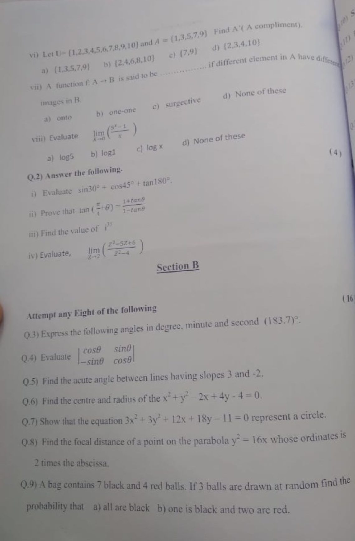 Download Class 11 Mathematics Old Question Paper Second Term Exam ...