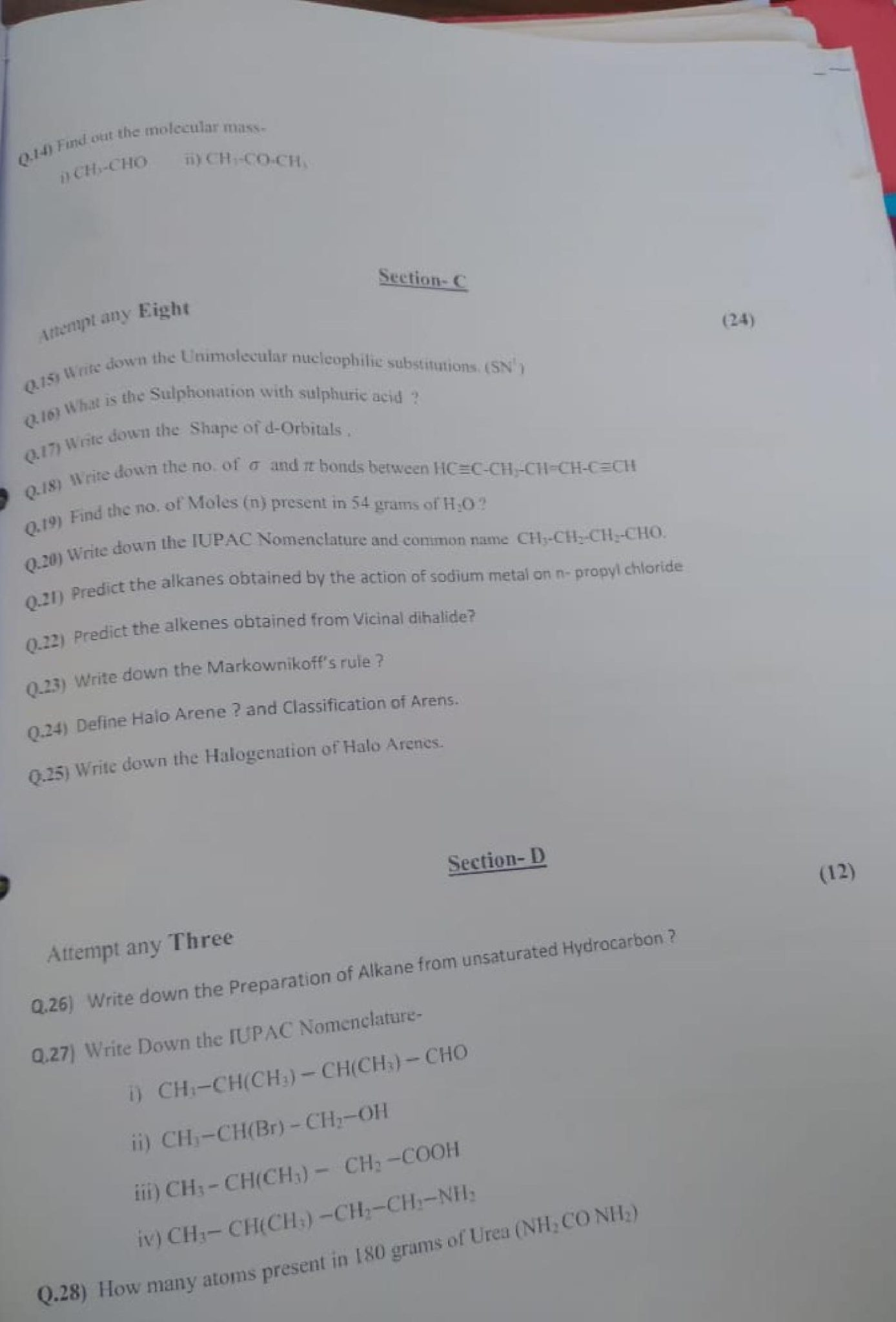 Download Class 11 Chemistry Old Question Paper Second Term Exam ...