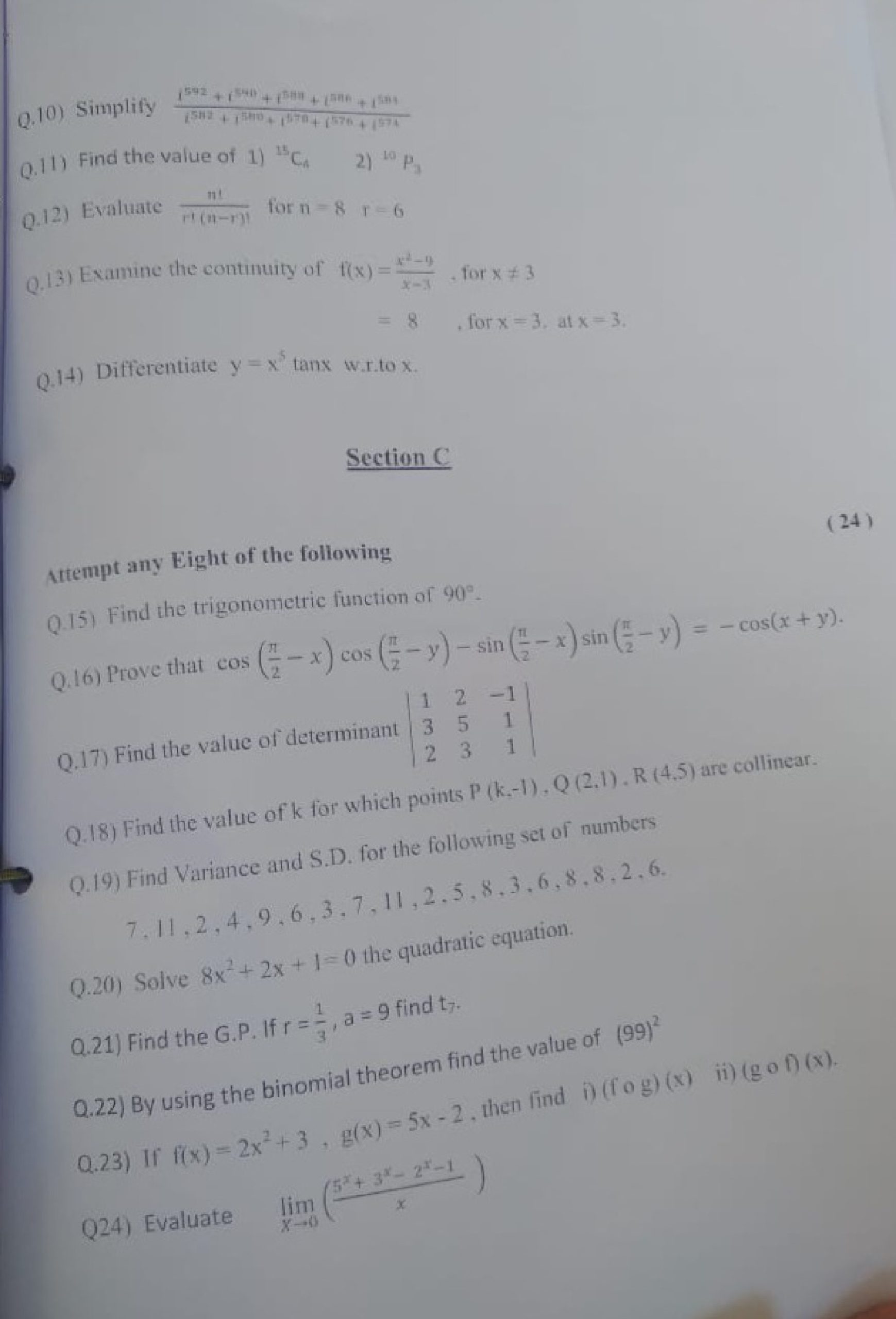 Download Class 11 Mathematics Old Question Paper Second Term Exam ...