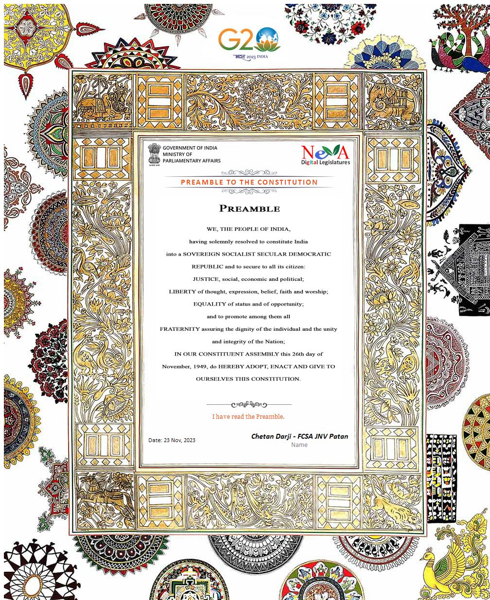 Read Preamble on Constitution Day 2023 with Government Certificate
