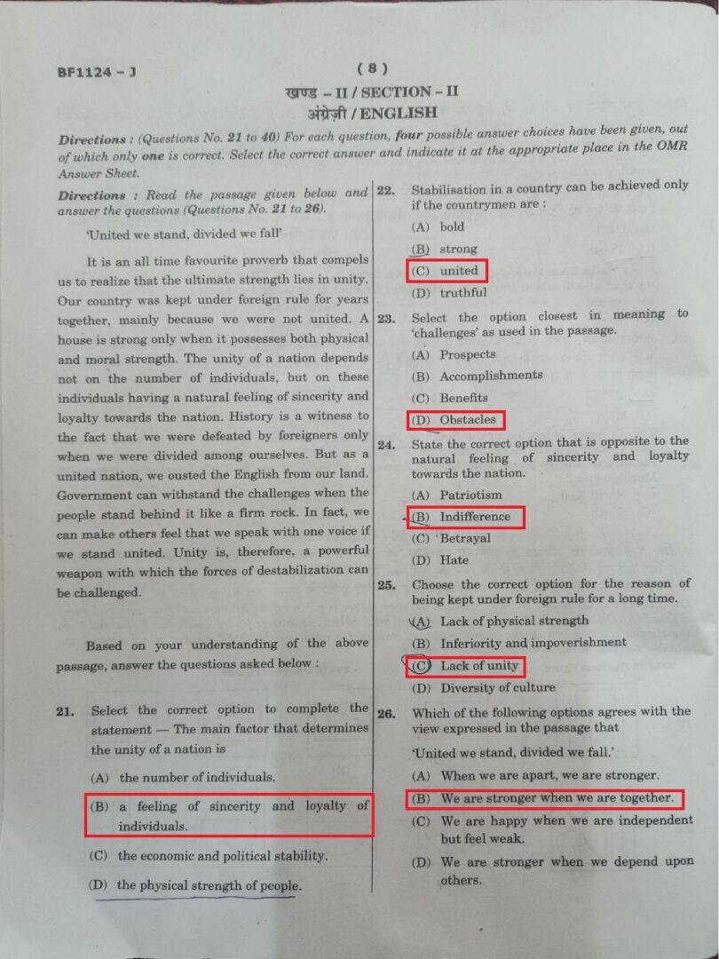 Navodaya Class 11 Paper Solution 2024 Answer Key 10 February