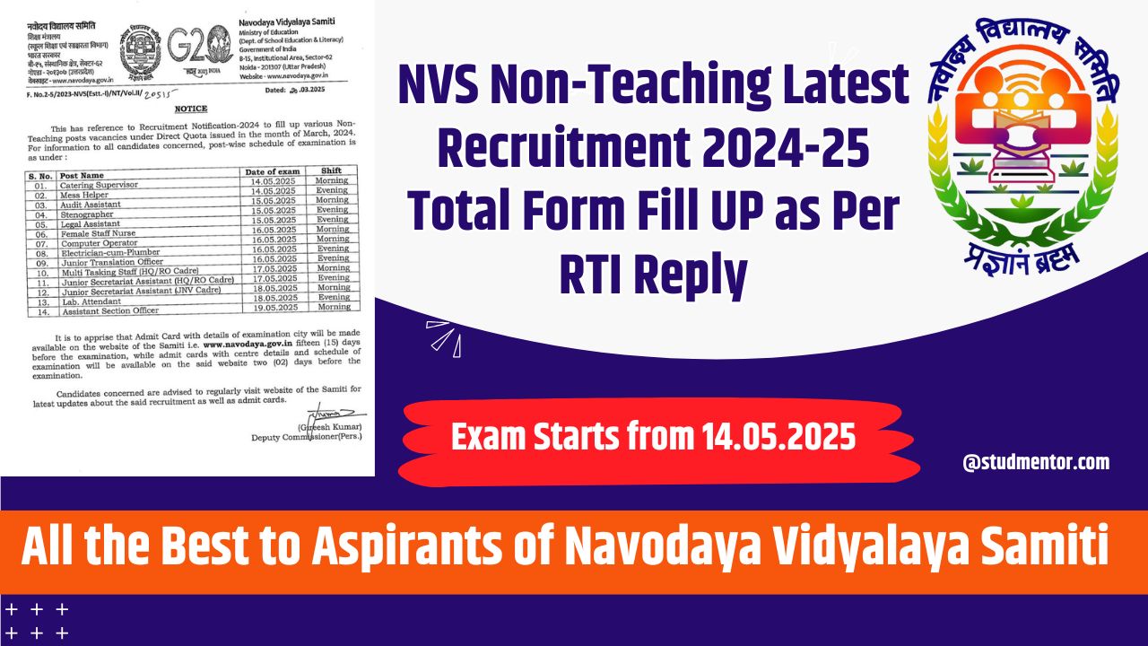 NVS Non-Teaching Recruitment 2024-25 Total Form Fill UP as Per RTI Reply